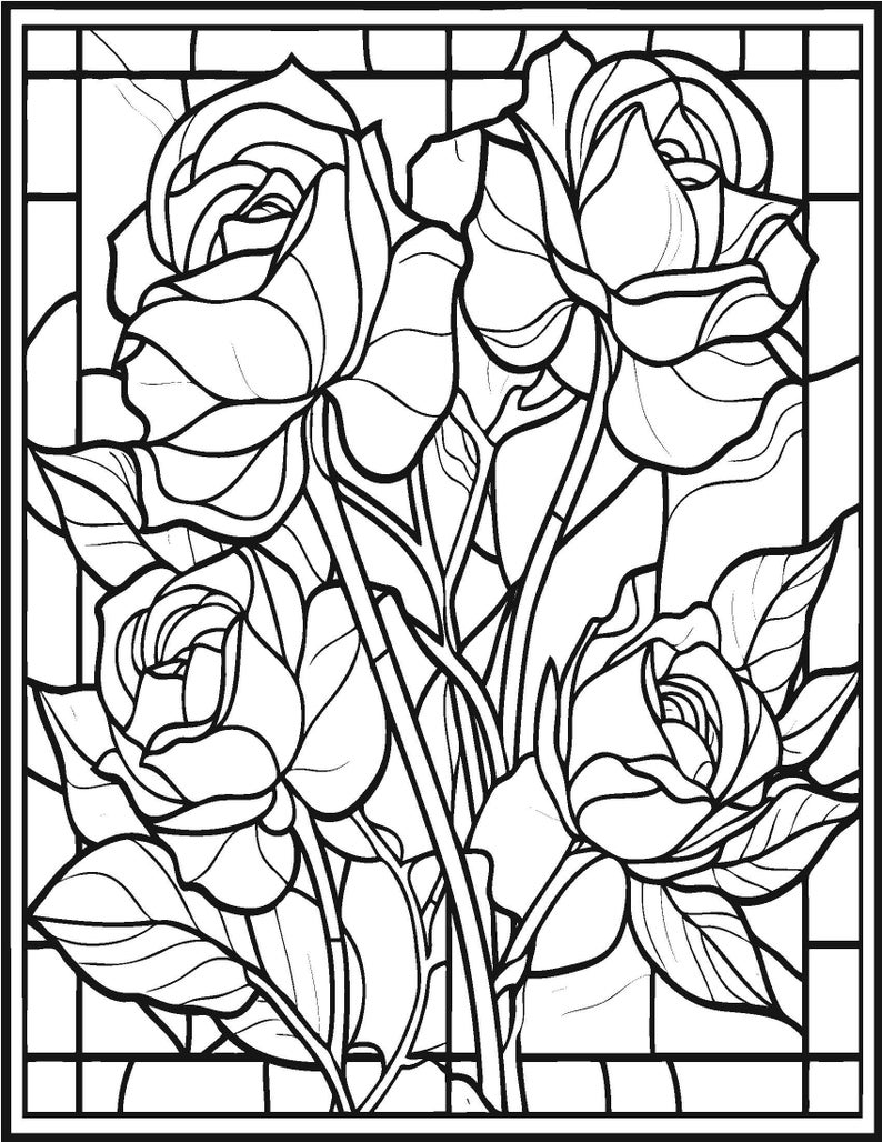 Nature Stain Glass Coloring Pages - Set of 10 - Digital Download - Etsy