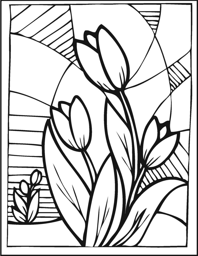 Nature Stain Glass Coloring Pages - Set of 10 - Digital Download - Etsy