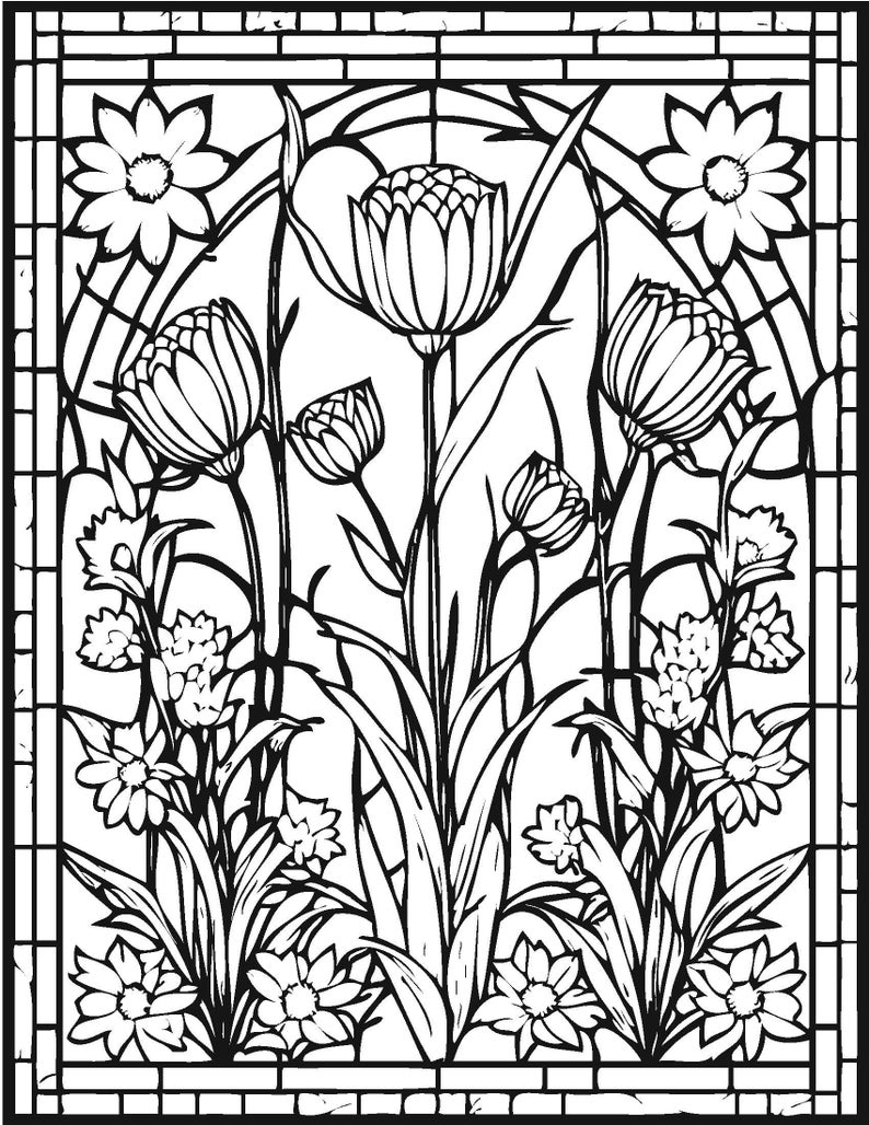 Nature Stain Glass Coloring Pages - Set of 10 - Digital Download - Etsy