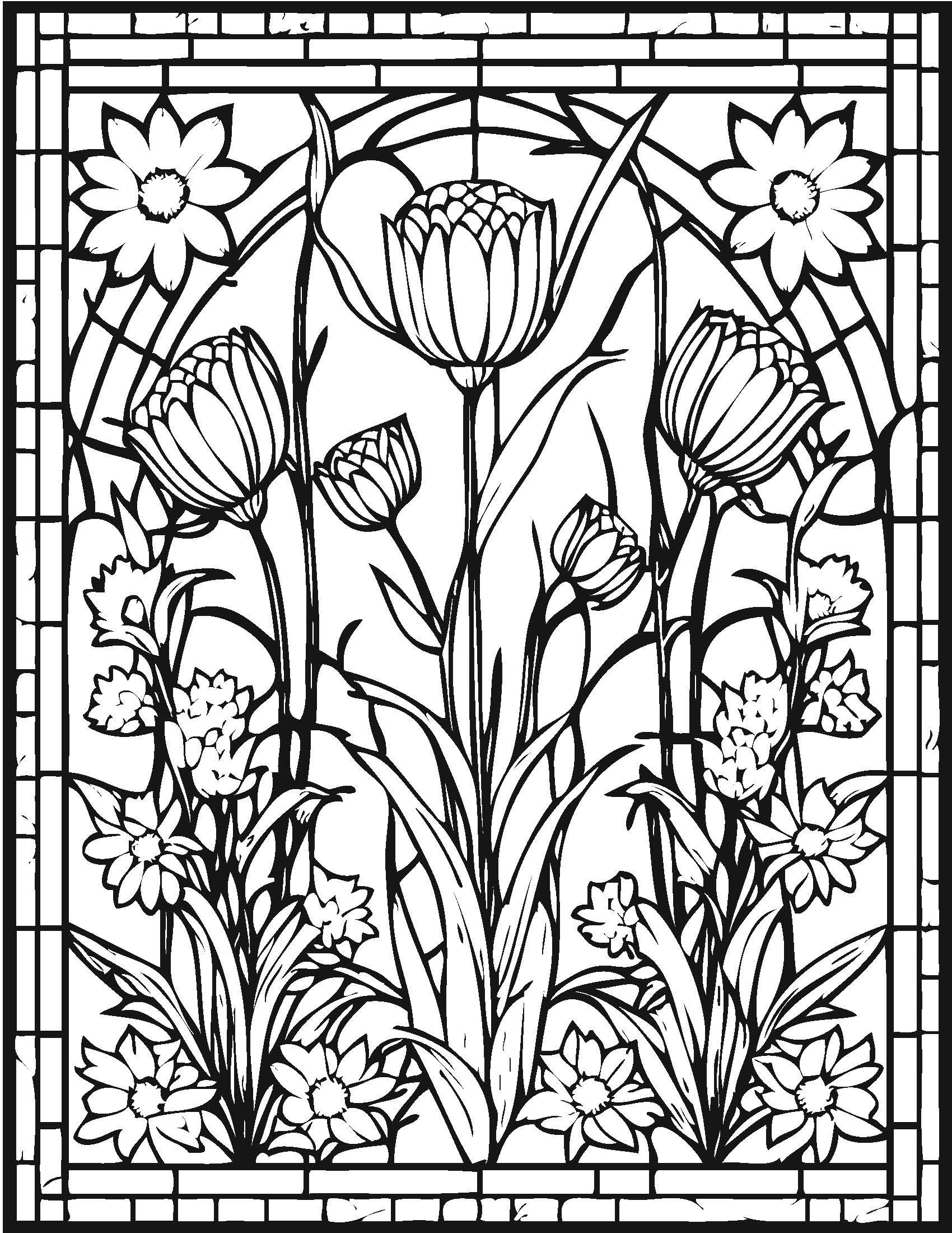 Nature Stain Glass Coloring Pages - Set of 10 - Digital Download - Etsy