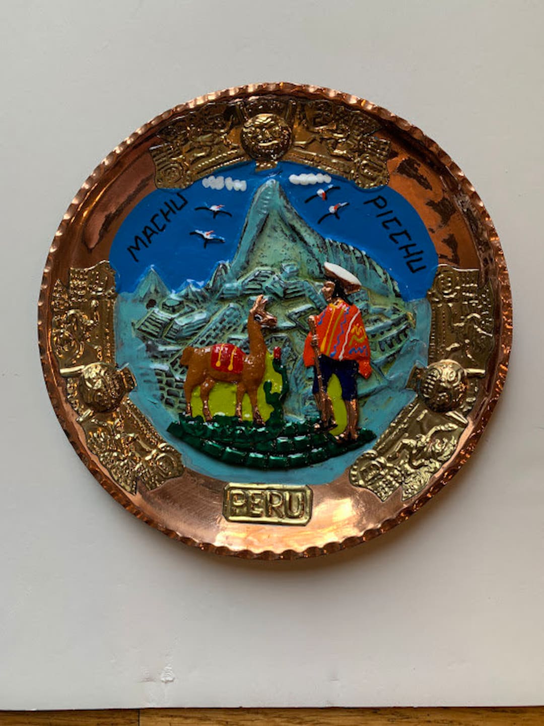 Peruvian Decorative Copper Plate Man With Llama Machu Picchu - Etsy