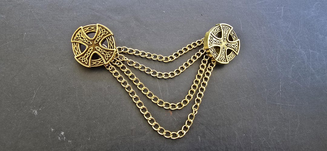 Celtic Cloak Closure, Gold Metal Buttons, With 90mm Double Loop Chain ...