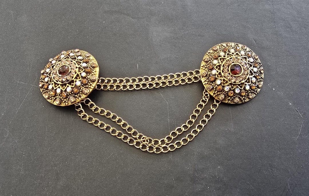 Celtic Cloak Clasp, 27mm Gold Gemmed Buttons, Chain Wrap Fastening ...