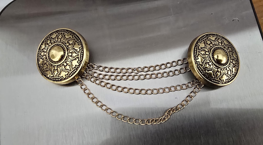 Celtic Cloak Clasp, Gold Coloured, 27mm Metal Shank, Button and 90mm ...