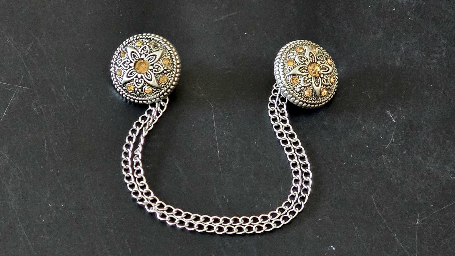 Antique Silver Cloak Clasp, Amber Gemstone Buttons, Chain Fastening - Etsy