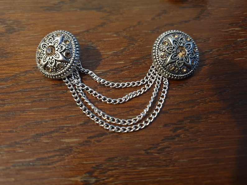 Antique Silver Cloak Clasp, Amber Gemstone Buttons, Chain Fastening - Etsy