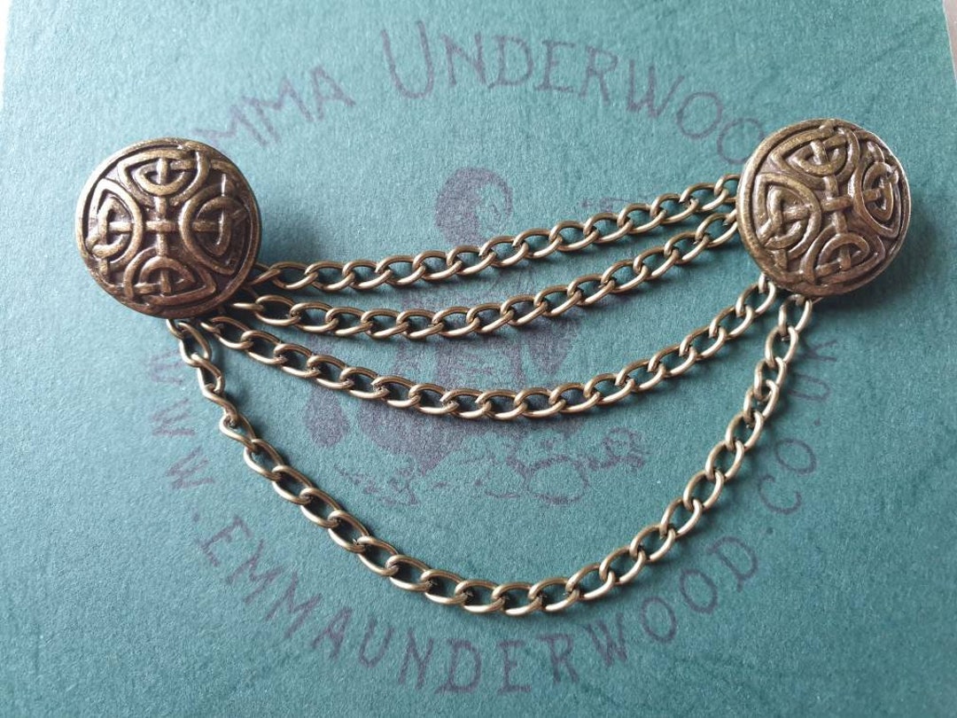 Celtic Cloak Chain Fastener, Bronze Coloured, 17mm Metal Shank, Button ...
