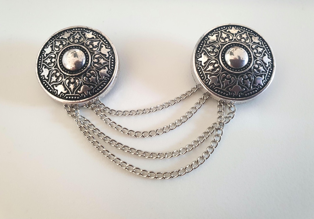 Celtic Cloak Chain Fastener, Silver, 27mm Metal Shank, Button and 90mm ...