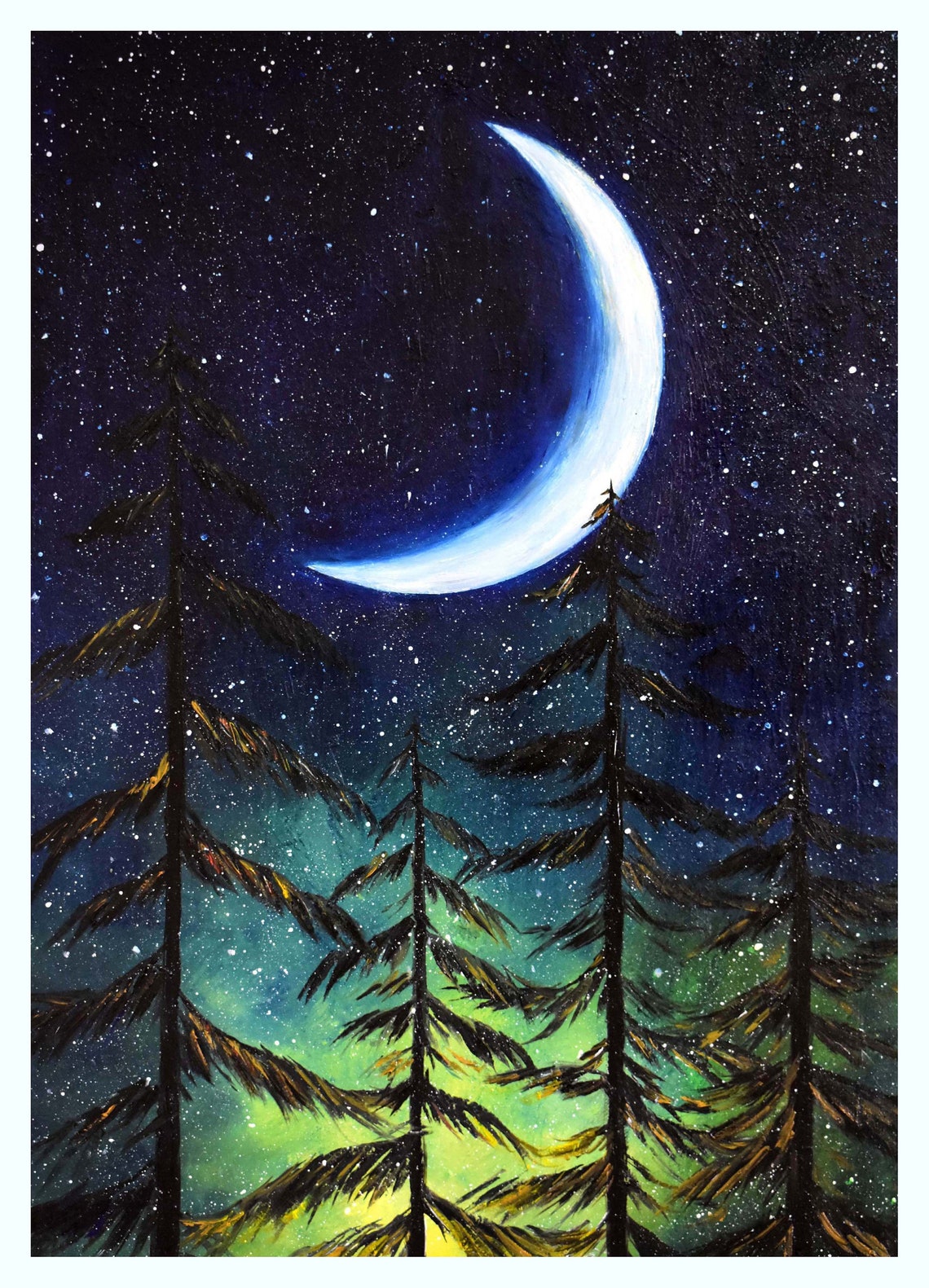 Crescent Moon Painting | Art Print | Abstract Moon Nursery Poster ...