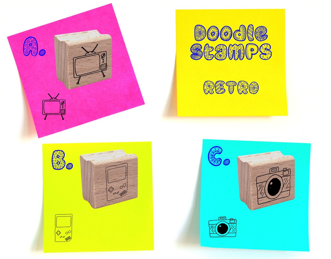 Doodle Stamps, Retro Television TV Stamp, Gameboy, Camera, Craft Stamps ...