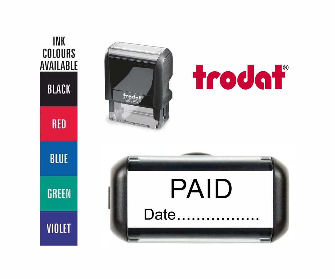 Paid Date Stamp - Self Inking Rubber Stamp - Available in 5 Ink Colours ...