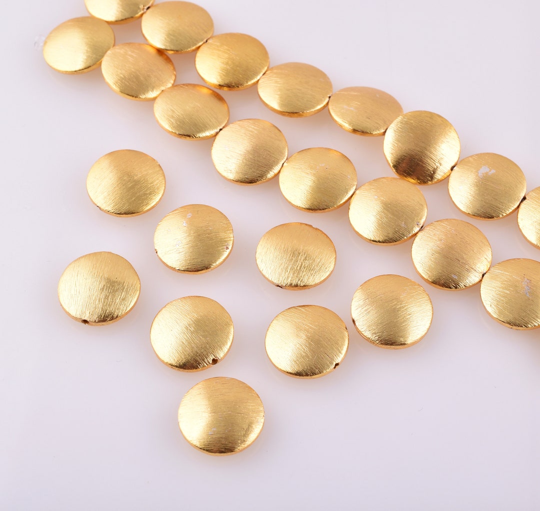 1 Strands Pec 12 Gold Plated Designer Copper Coin Shape Beads, Scratch ...