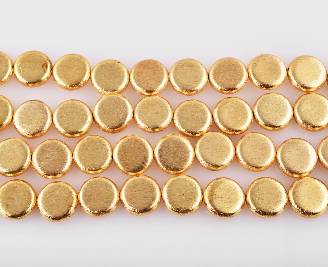 24k Gold Plated Copper Coin Beads: Brushed Finish, 16mm (8 Inch Strand ...