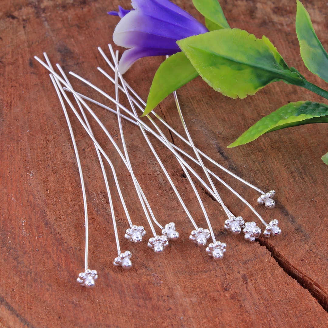 10 Piece Sterling Silver Flower Head Pins: 58mm Ear Wire Findings - Etsy