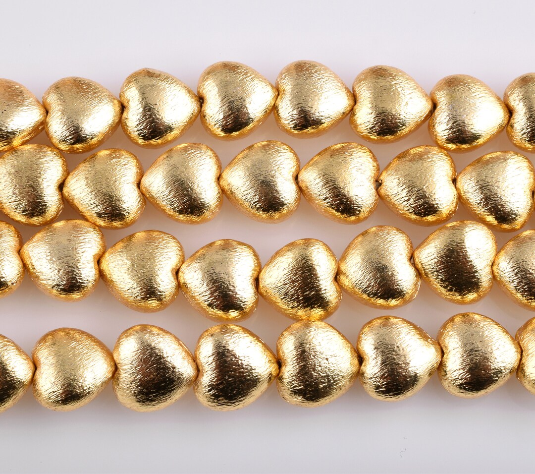 1 Strand 12mm - 18pc Gold Plated Heart Beads Large Spacer 24K Gold ...