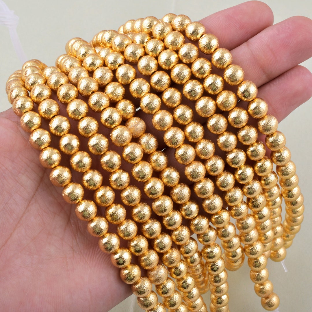 1 Strands 10mm Brushed Gold Beads, Round Spacer Beads, Gold Spacer ...