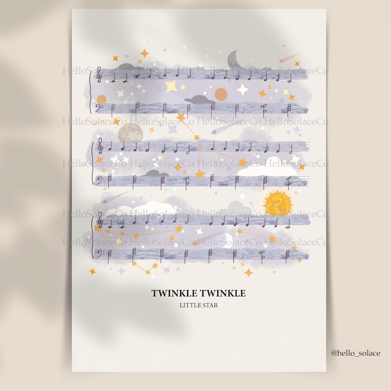 Twinkle Twinkle Little Star Music Sheet Print – Nursery Art (digital ...