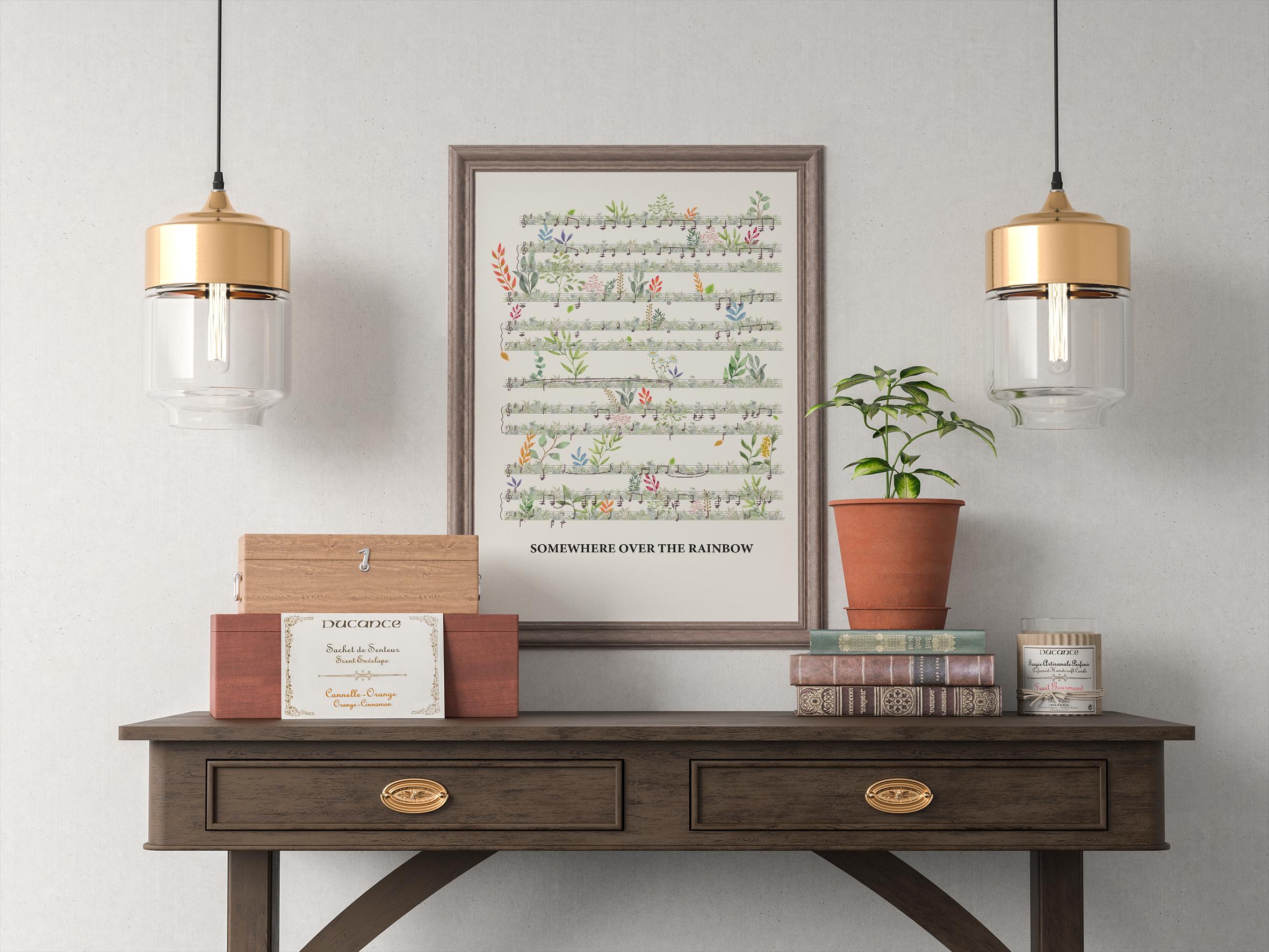 Somewhere Over the Rainbow Print – Floral Music Sheet Art (digital ...