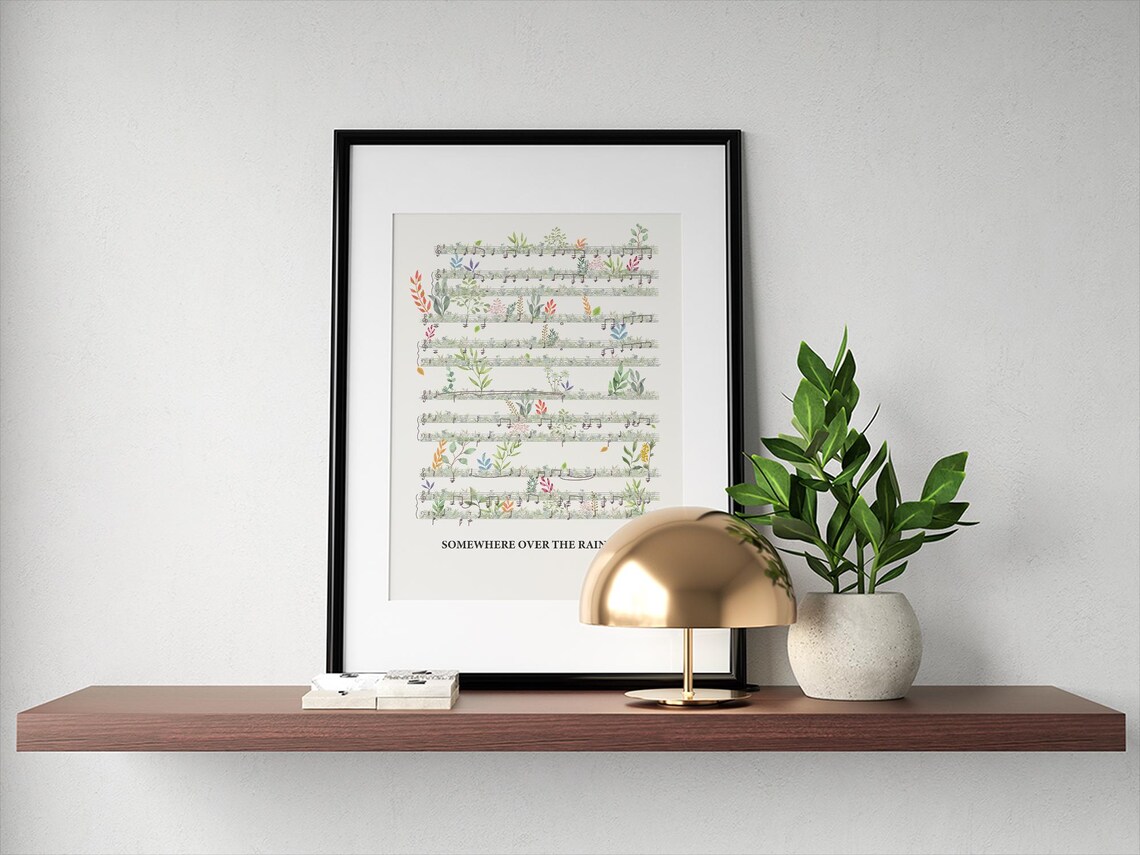 Somewhere Over the Rainbow Print – Floral Music Sheet Art (digital ...