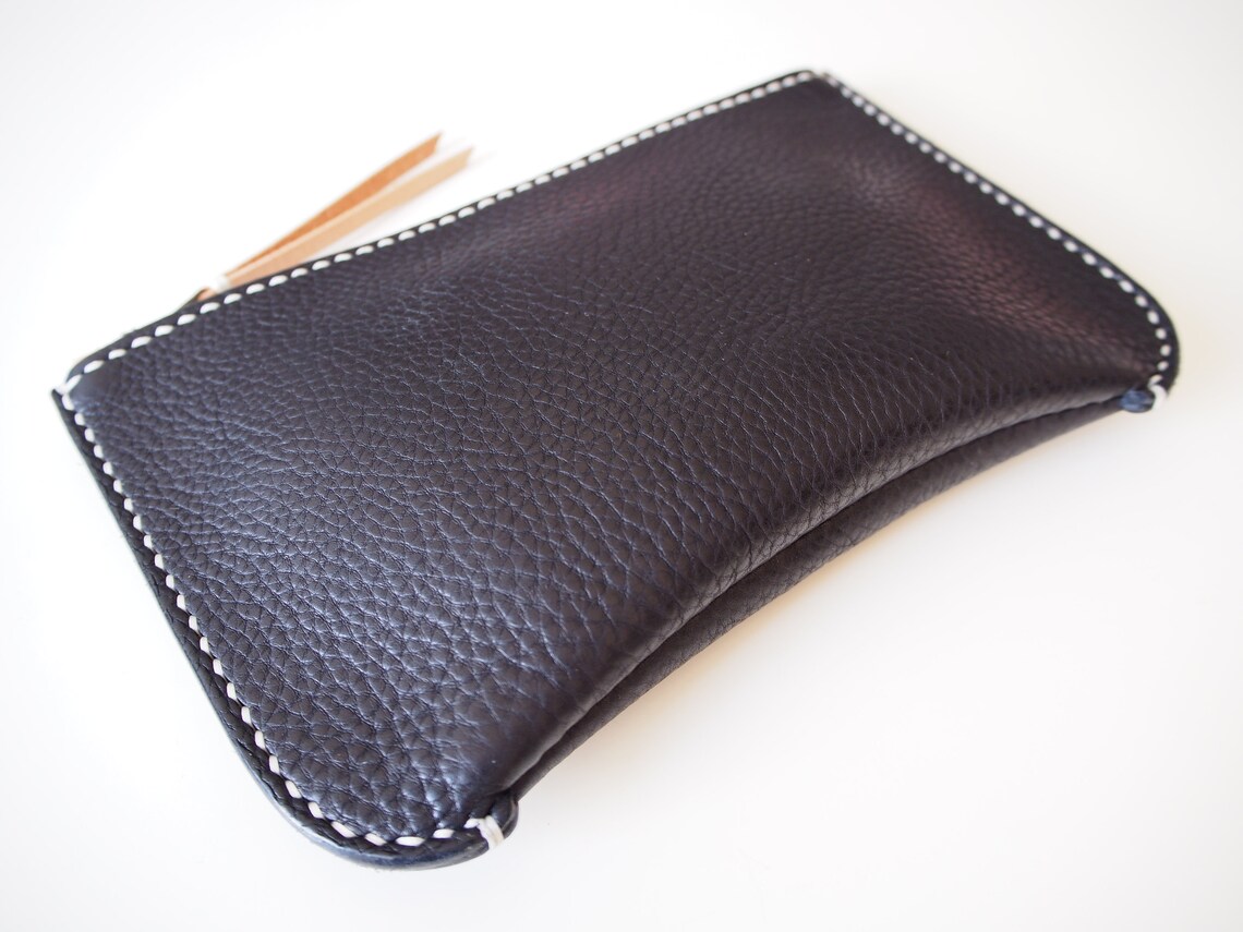 Leather Flat Zipper Pouch Leather Zip Pouch Leather Zip Bag - Etsy