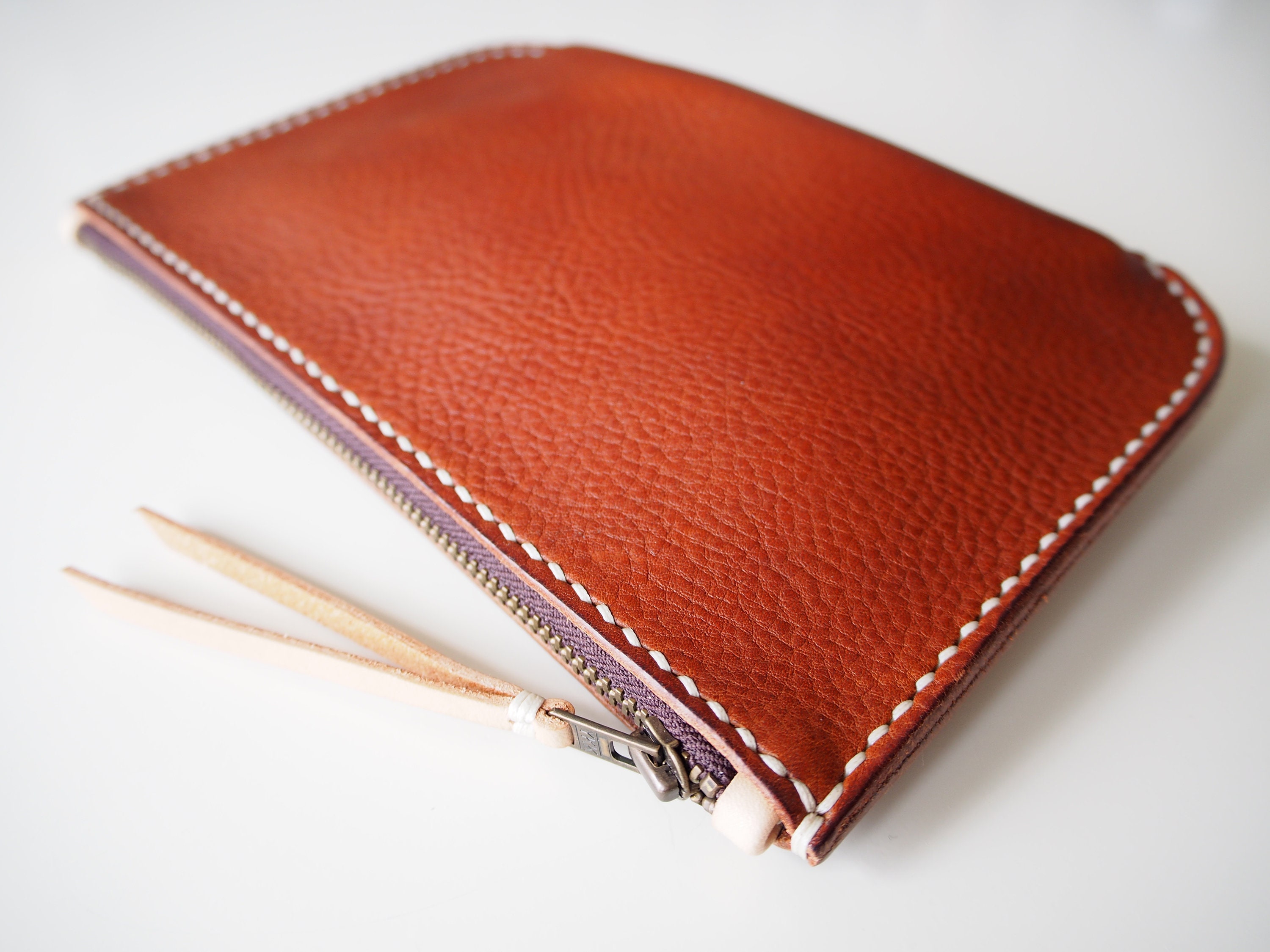 Leather Flat Zipper Pouch Leather Zip Pouch Leather Zip Bag | Etsy