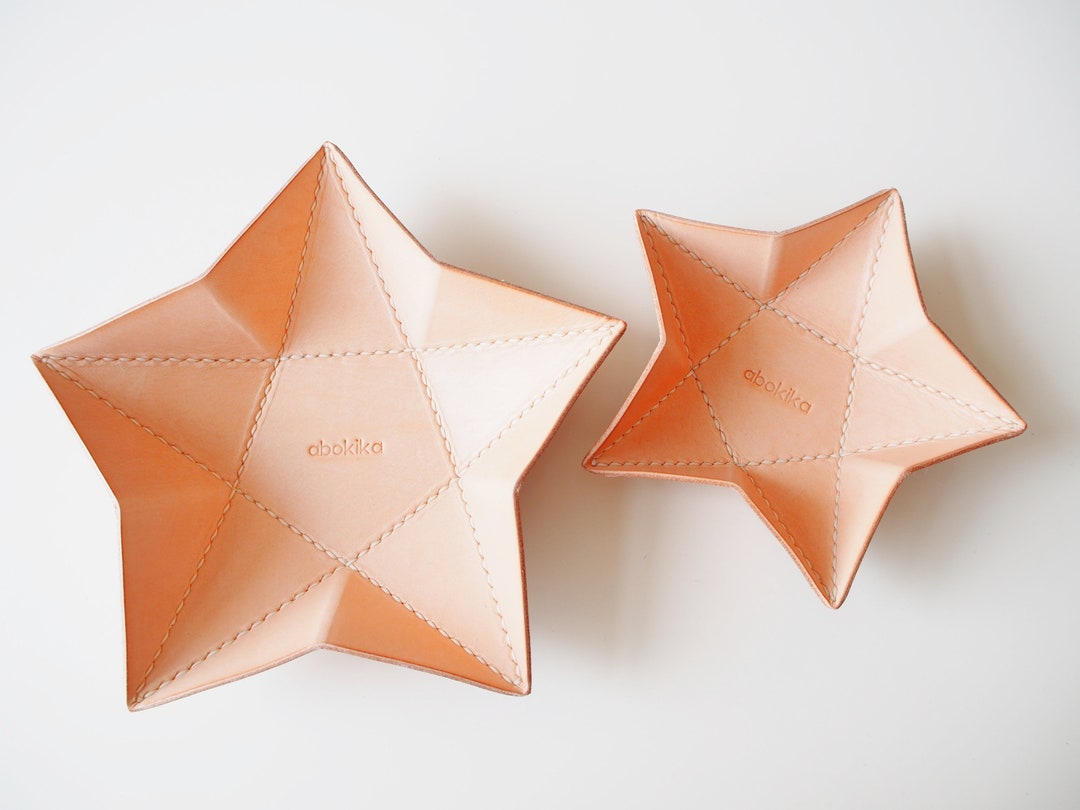 Set of Two Leather Origami Star Tray, Leather Tidy Star Tray, Leather ...