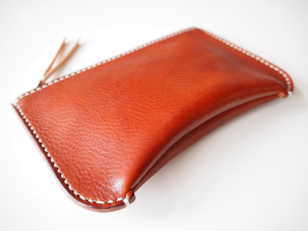 Leather Flat Zipper Pouch, Leather Zip Pouch, Leather Zip Bag, Leather ...