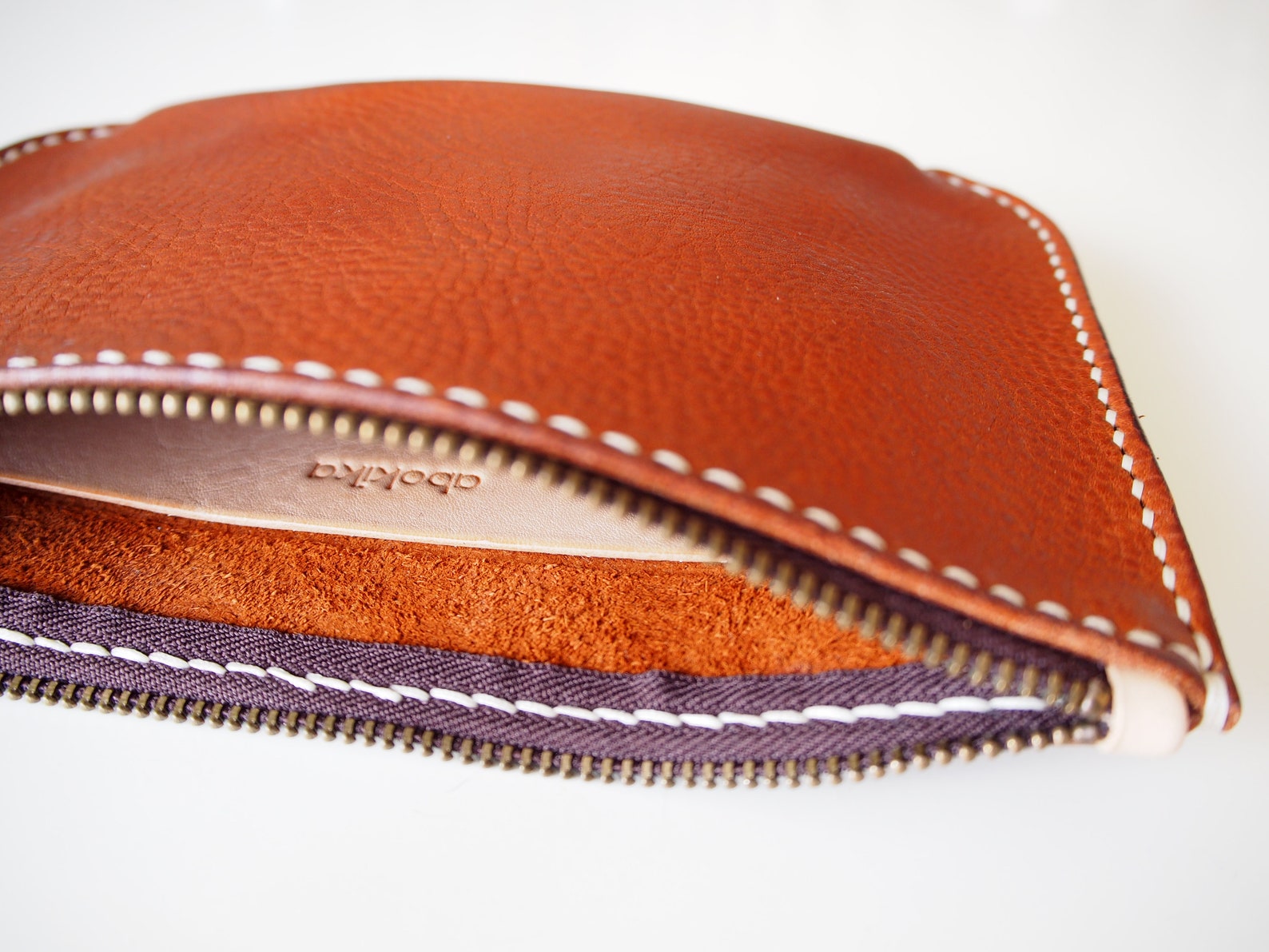 Leather Flat Zipper Pouch Leather Zip Pouch Leather Zip Bag | Etsy