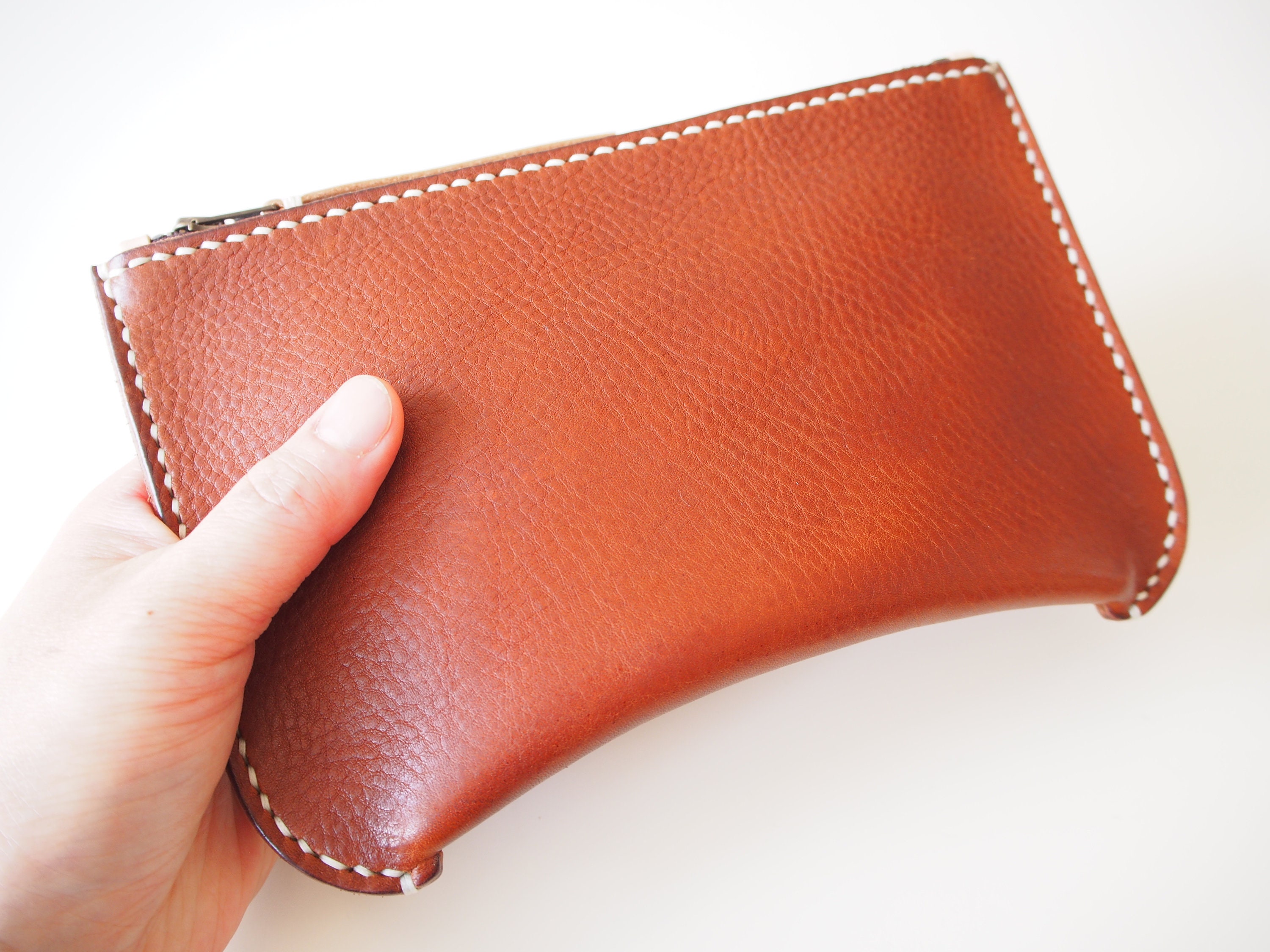 Leather Flat Zipper Pouch Leather Zip Pouch Leather Zip Bag | Etsy