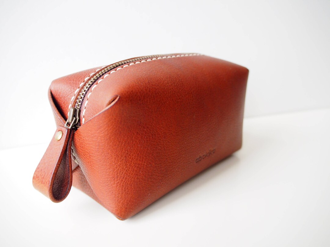 Leather Zipper Pouch, Leather Zipper Bag, Leather Cosmetic Bag, Leather ...