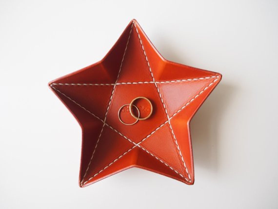 Set of Two Leather Origami Star Tray Leather Tidy Star | Etsy