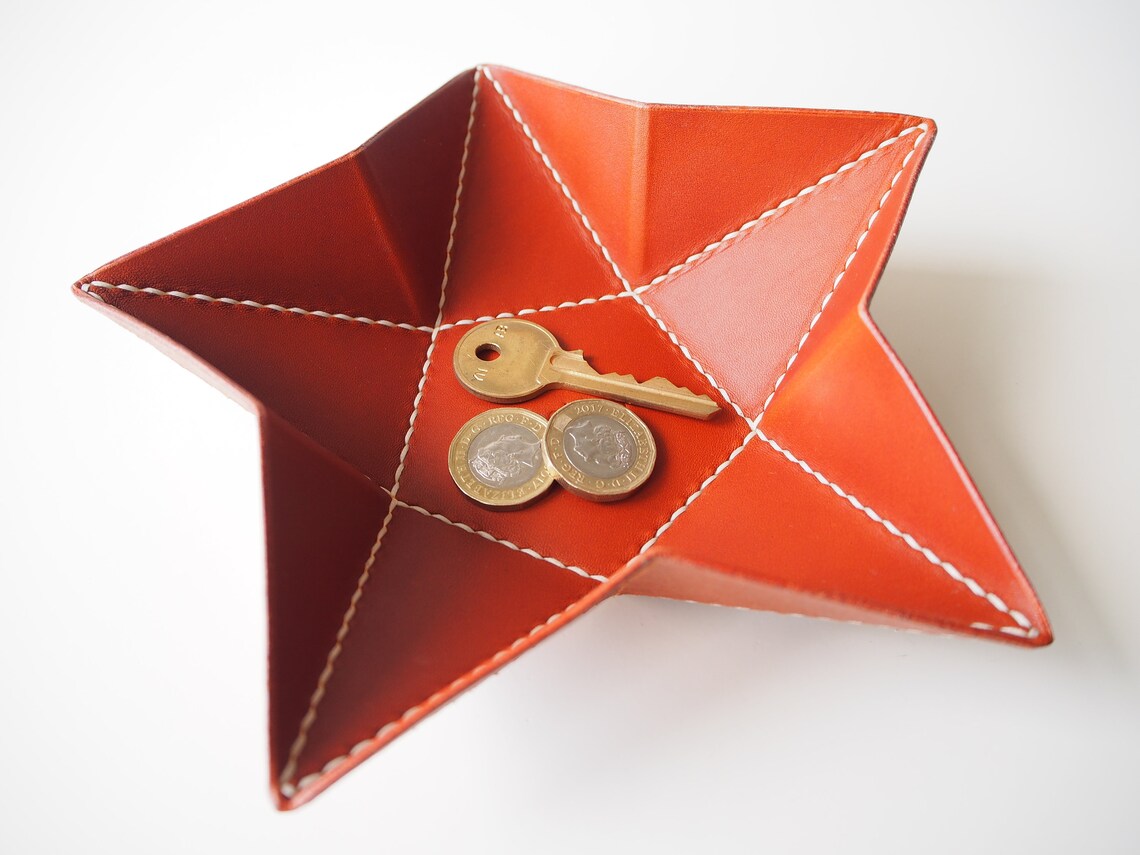 Set of Two Leather Origami Star Tray Leather Tidy Star | Etsy