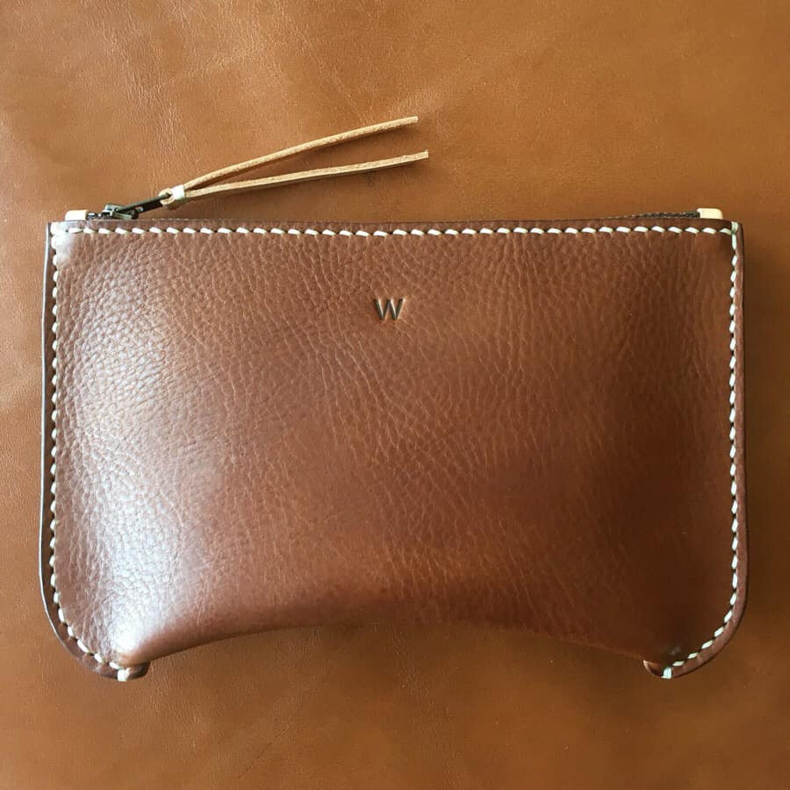 Leather Flat Zipper Pouch Leather Zip Pouch Leather Zip Bag | Etsy