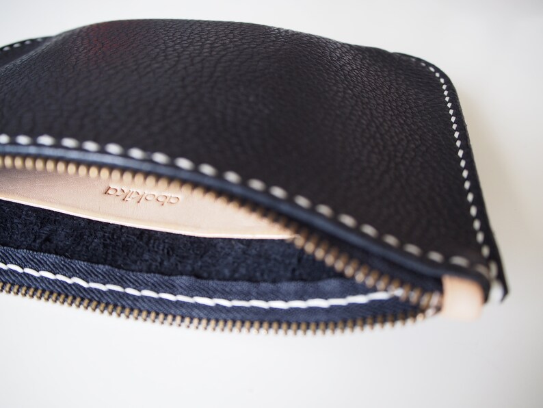 Leather Flat Zipper Pouch Leather Zip Pouch Leather Zip Bag | Etsy