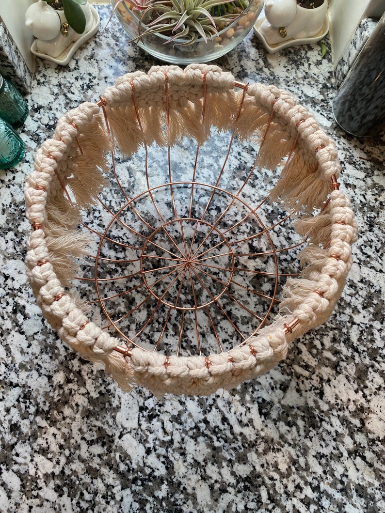 Macrame Rose Gold Wire Basket Large - Etsy