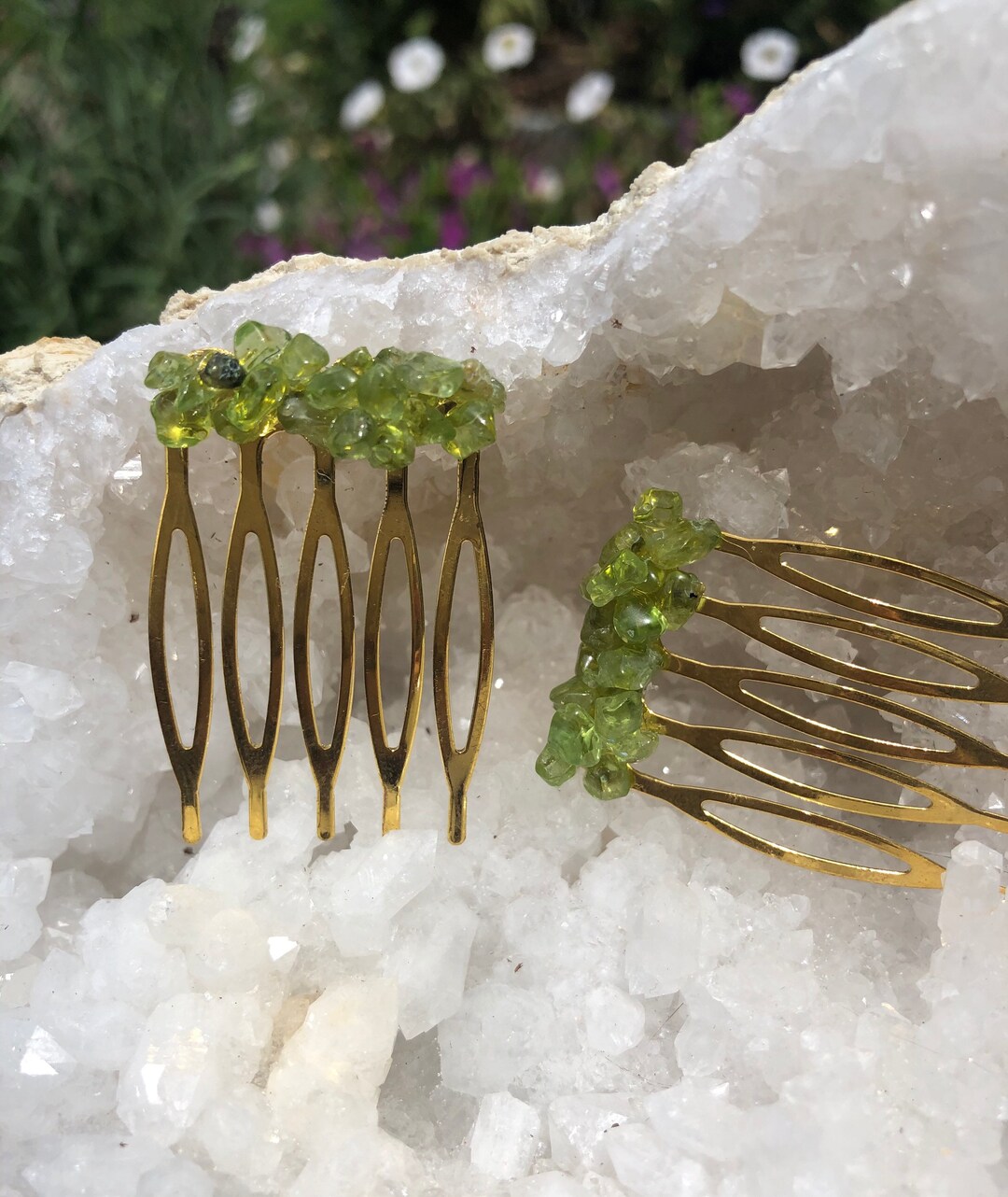Peridot Crystal - Stone Hair Combs - Set of 2 - Etsy