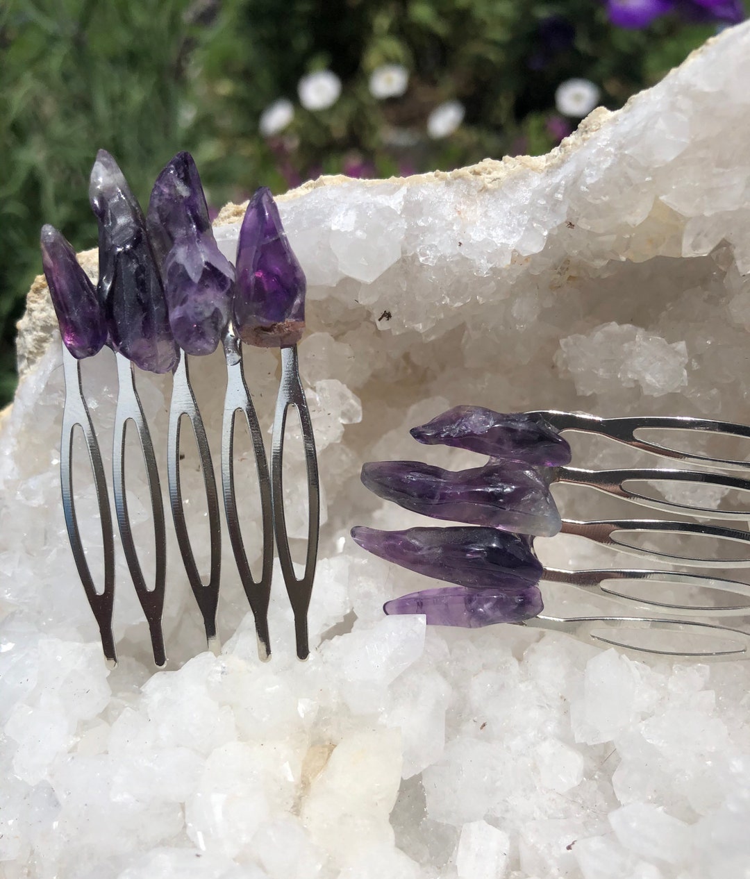 Amethyst Crystal - Stone Hair Combs - Set of 2 - Etsy
