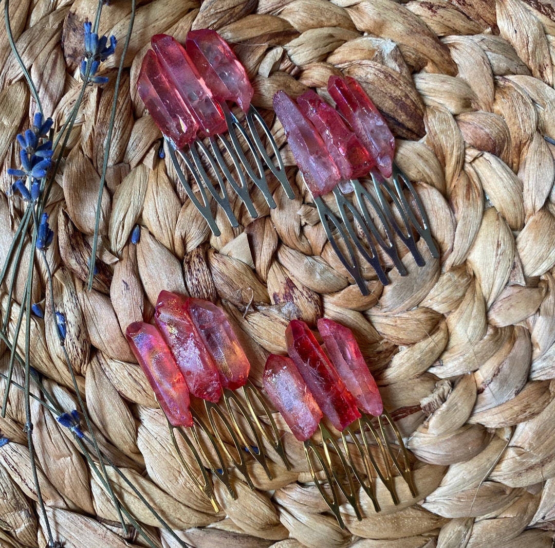 Red/pink Angel Aura Crystal - Stone Hair Combs - Set of 2 - Etsy