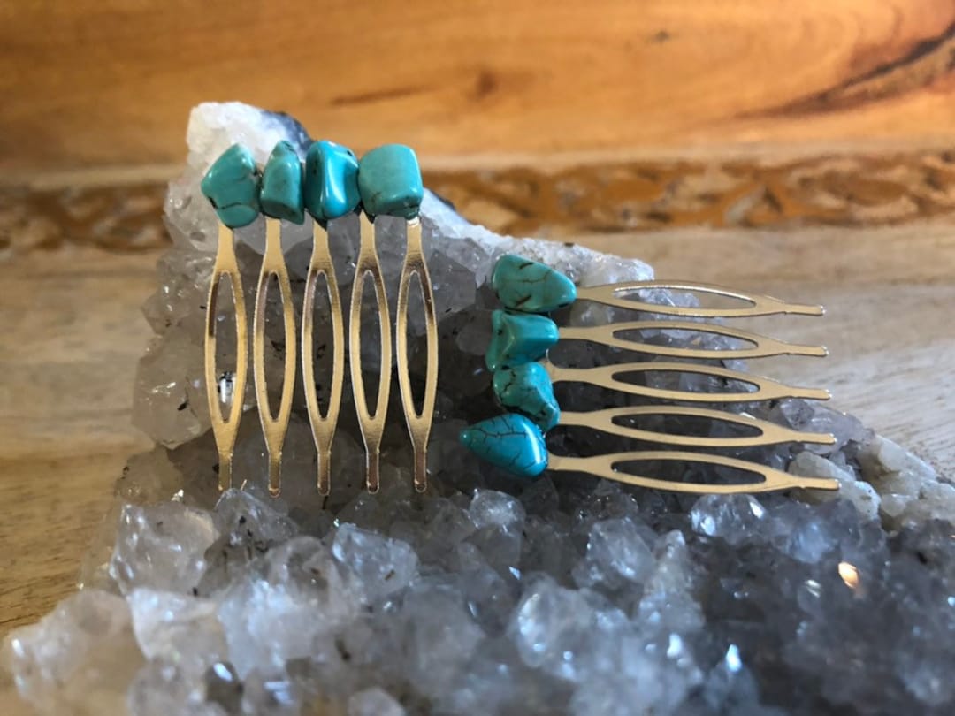 Turquoise Crystal- Stone Hair Comb Set of 2 - Etsy