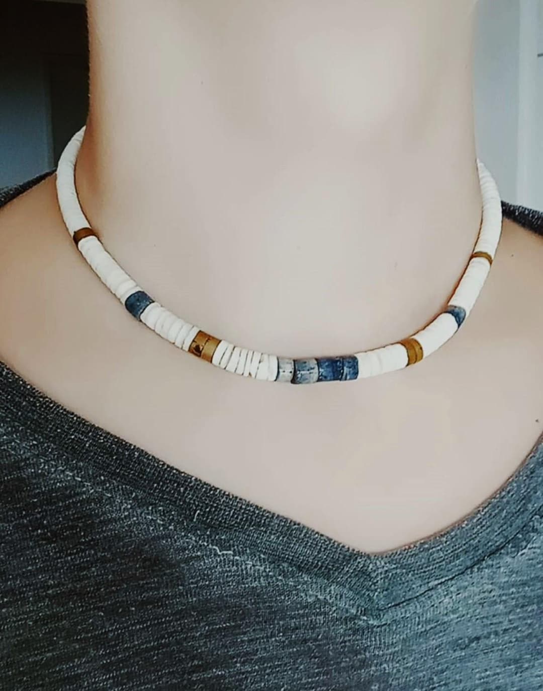 Vintage Puka Shell Surfer Choker With Blue Coral for Men and Women. - Etsy