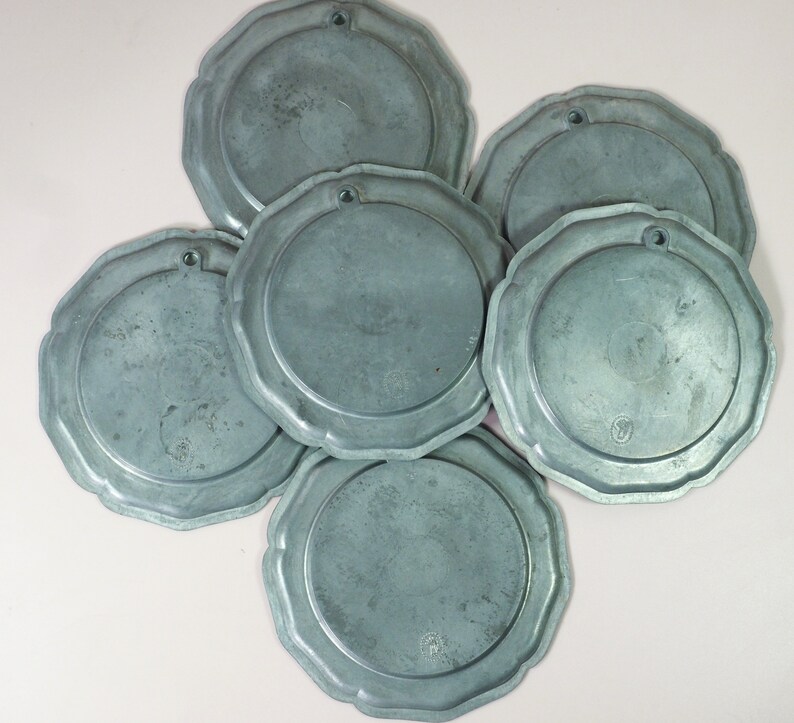 Vintage Pewter Decorative Plates With Ceramic Insert. 6 Pieces. Germany ...