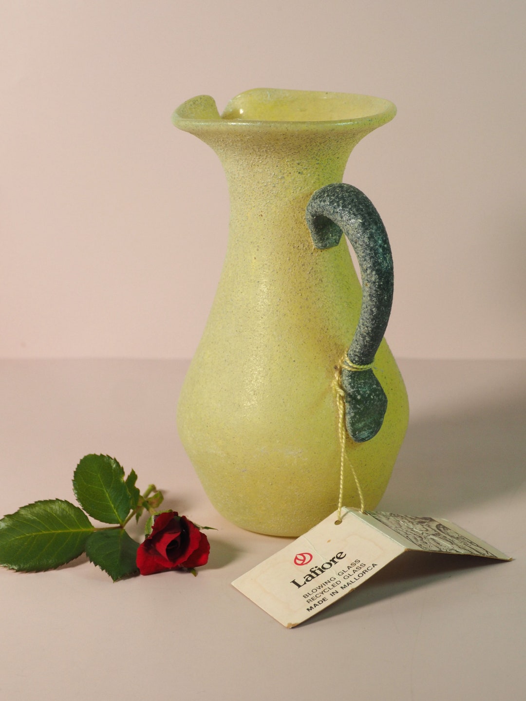 Vintage Yellow and Green Glass Pitcher Vase From the Early 70s Lafiore ...