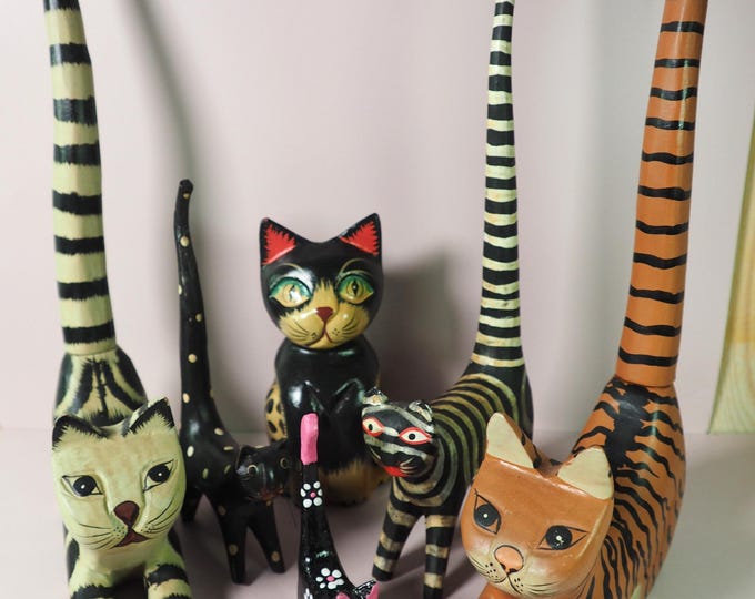 Vintage Wooden Collectible Cat Figurines Made of Different Types of ...