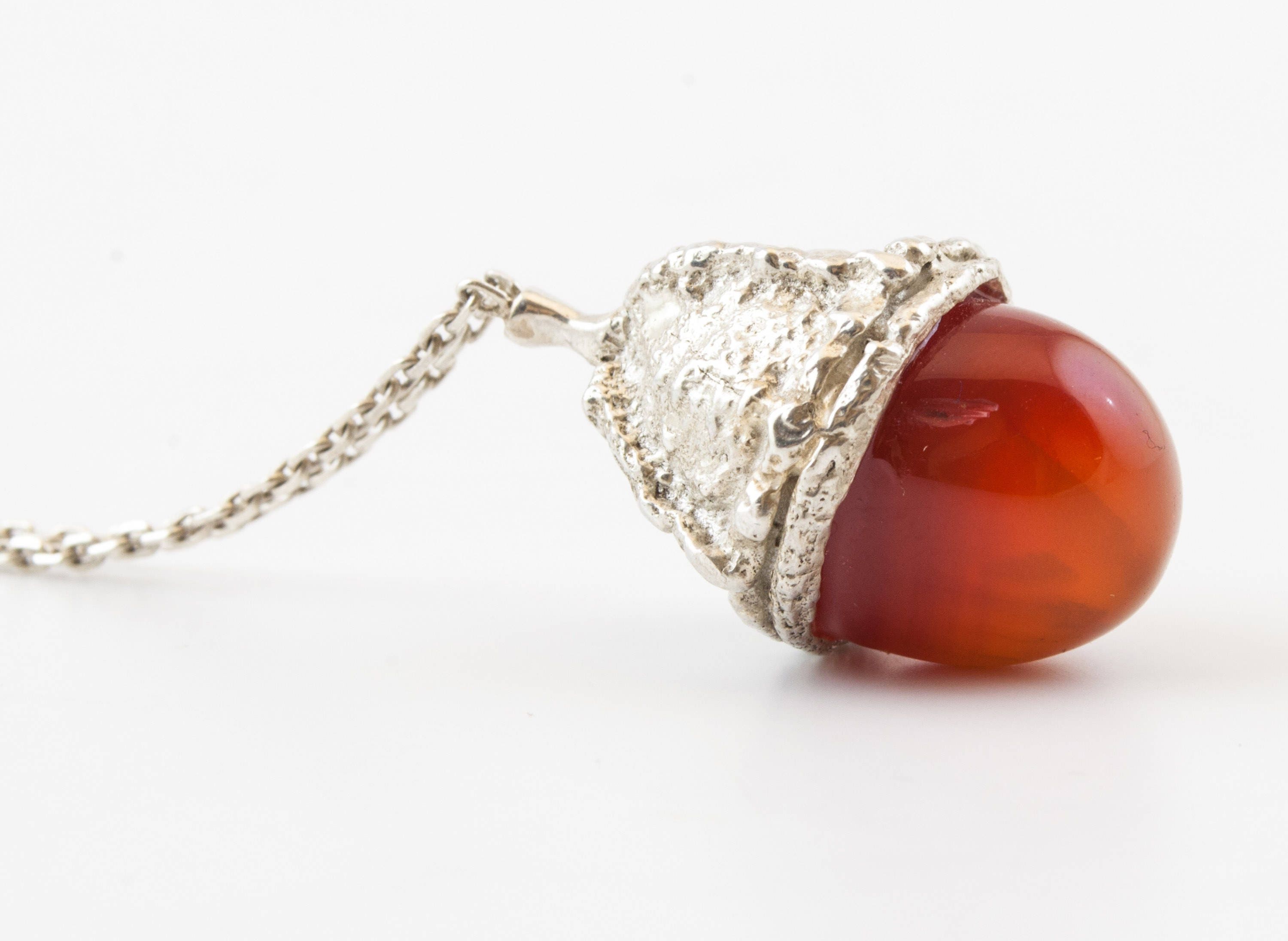 Silver Acorn Shell Gemstone Necklace With Different Stones Like ...