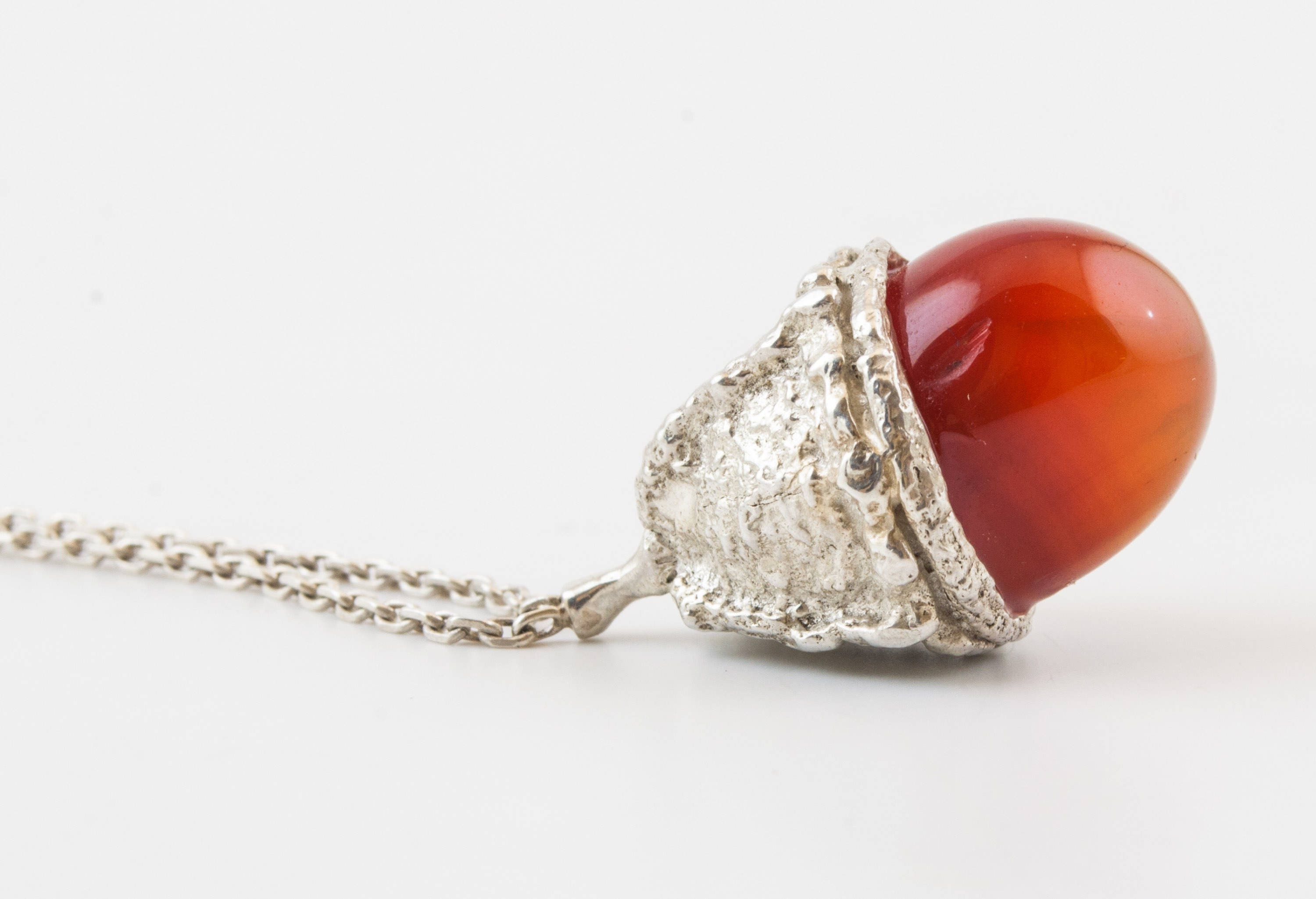 Silver Acorn Shell Gemstone Necklace With Different Stones Like ...