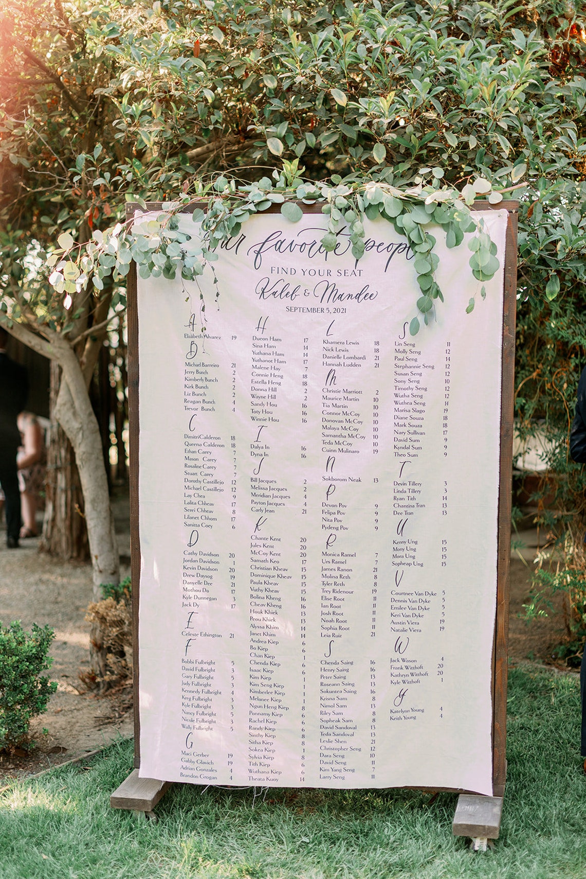 Elegant Boho Fabric Backdrop: Alphabetical Wedding Seating Chart Sign ...