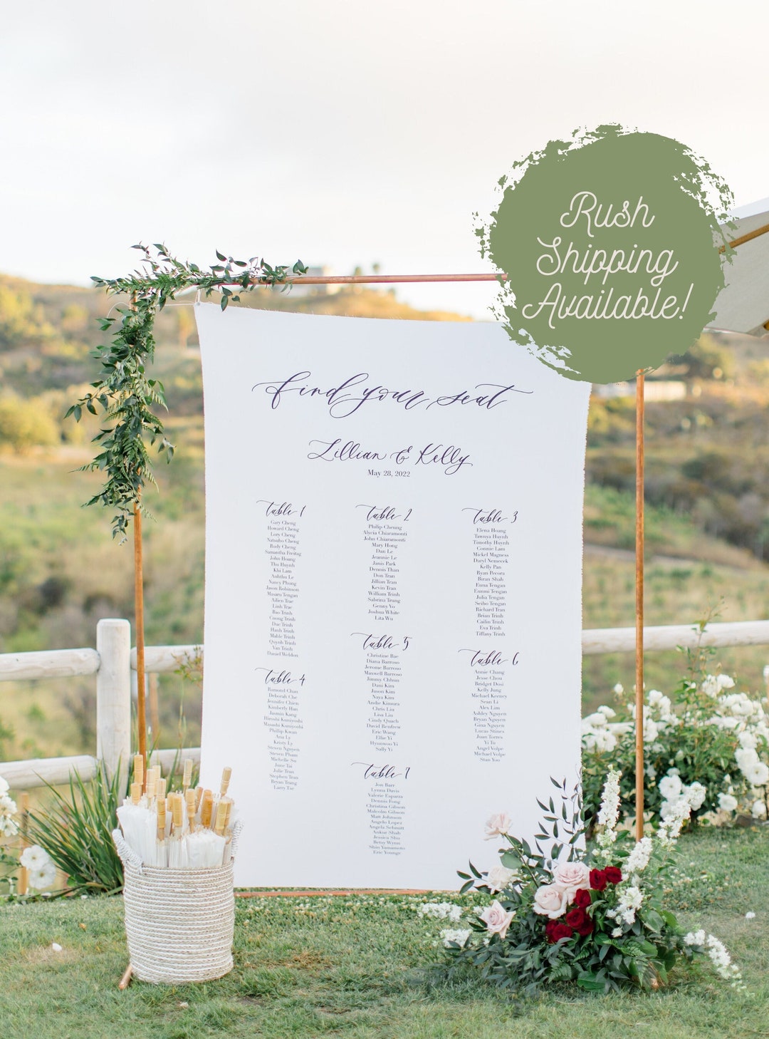 Elegant Boho Fabric Backdrop: Alphabetical Wedding Seating Chart Sign ...