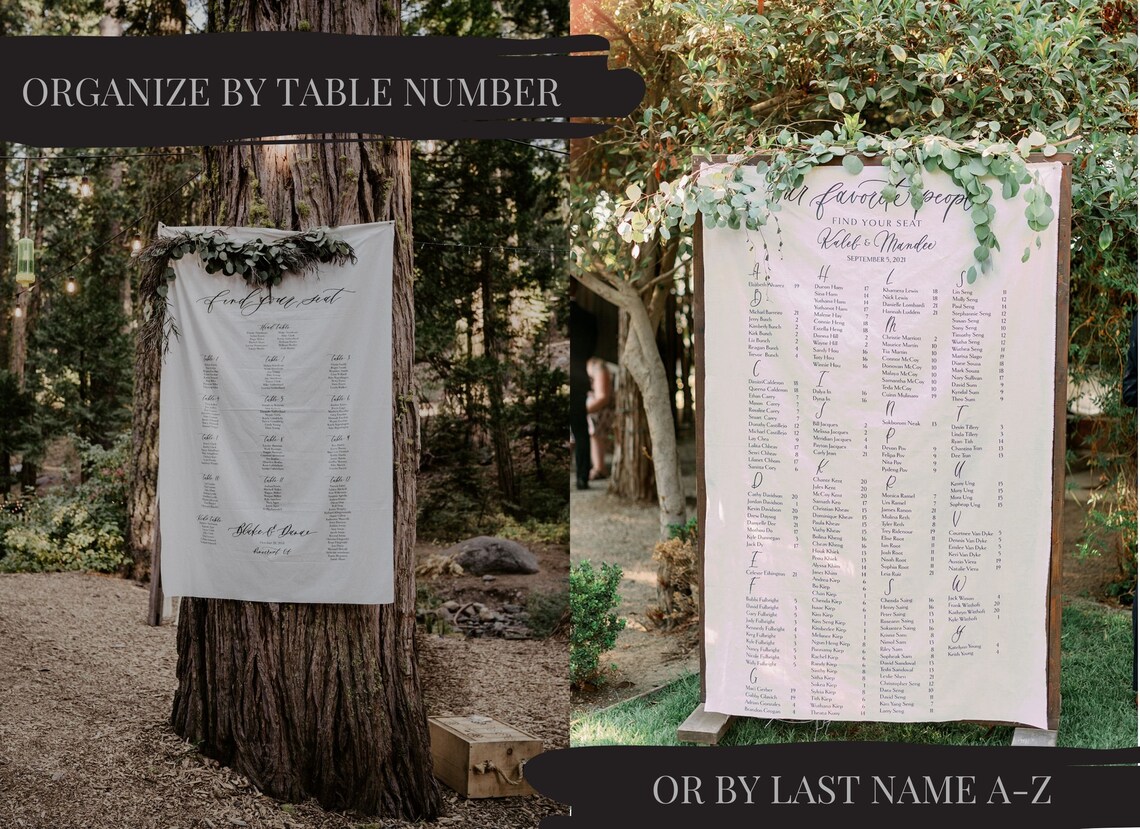 Elegant Boho Fabric Backdrop: Alphabetical Wedding Seating Chart Sign ...
