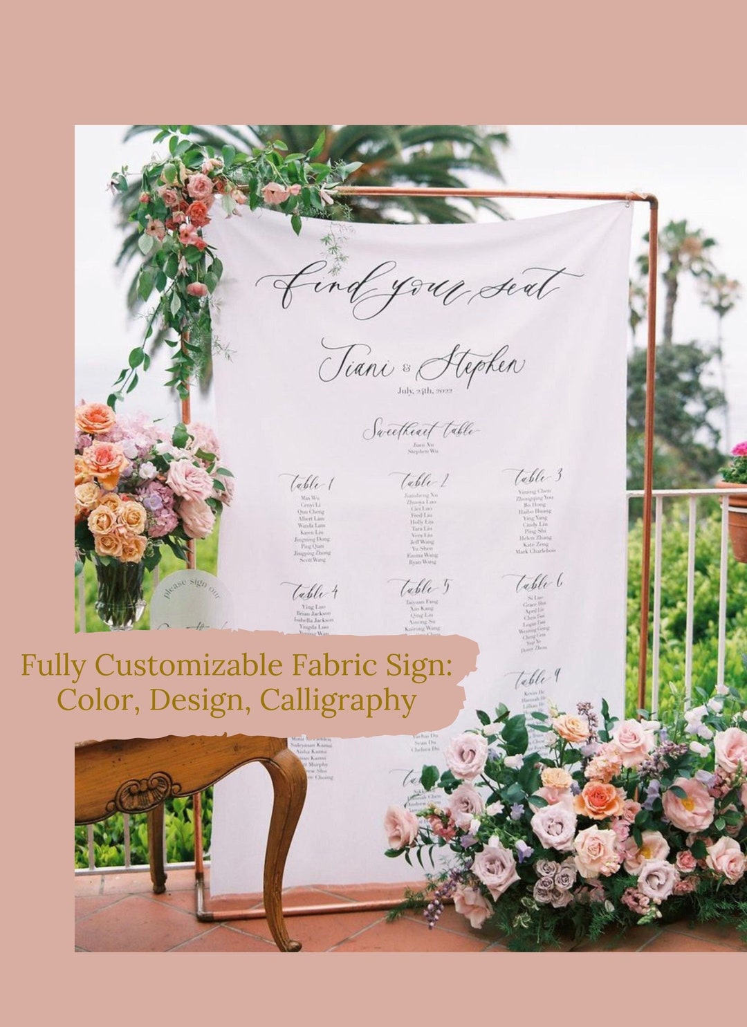 Fabric Backdrop Wedding Seating Chart, Personalized Seating Chart ...