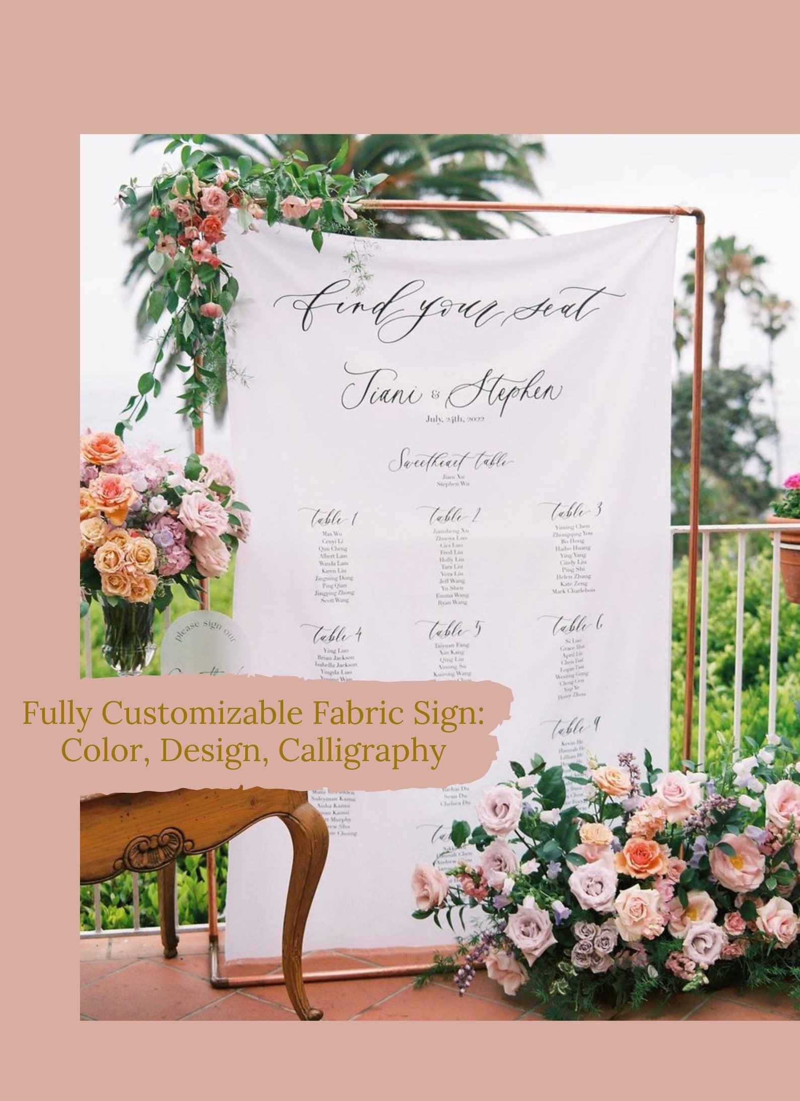 Elegant Boho Fabric Backdrop: Alphabetical Wedding Seating Chart Sign ...